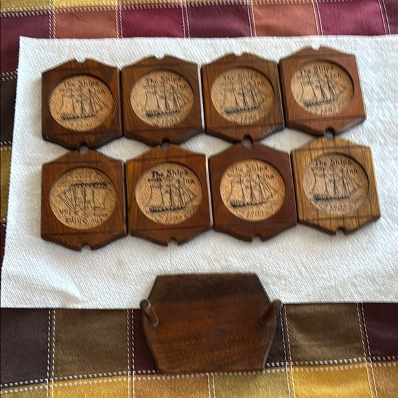 Other | Vintage Wood Cork Coaster Set The Ships Inn Nautical Japan ...